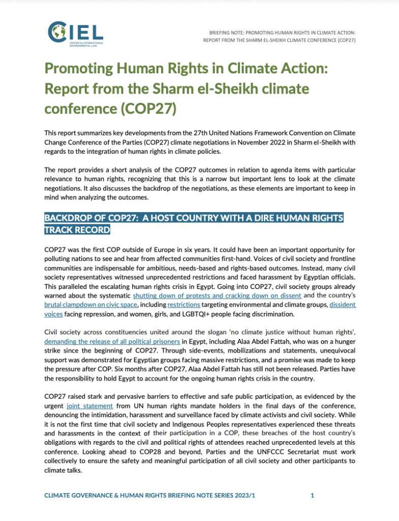 COP27_Briefing note - Center for International Environmental Law